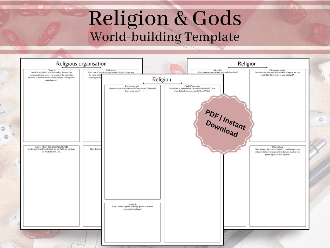 Fantasy Worldbuilding Religion Template: Dnd, TTRPG, Book Writing ...