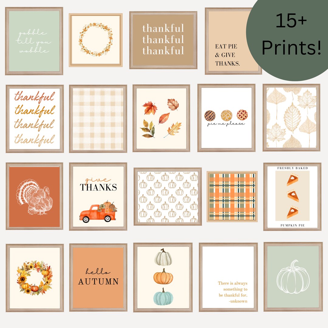 Thanksgiving Gallery Wall Art Set | Set of 15+ Wall Art Prints | Autumn ...
