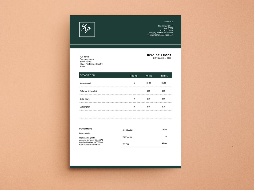 Plantilla de factura editable // Servicios profesionales independientes ...