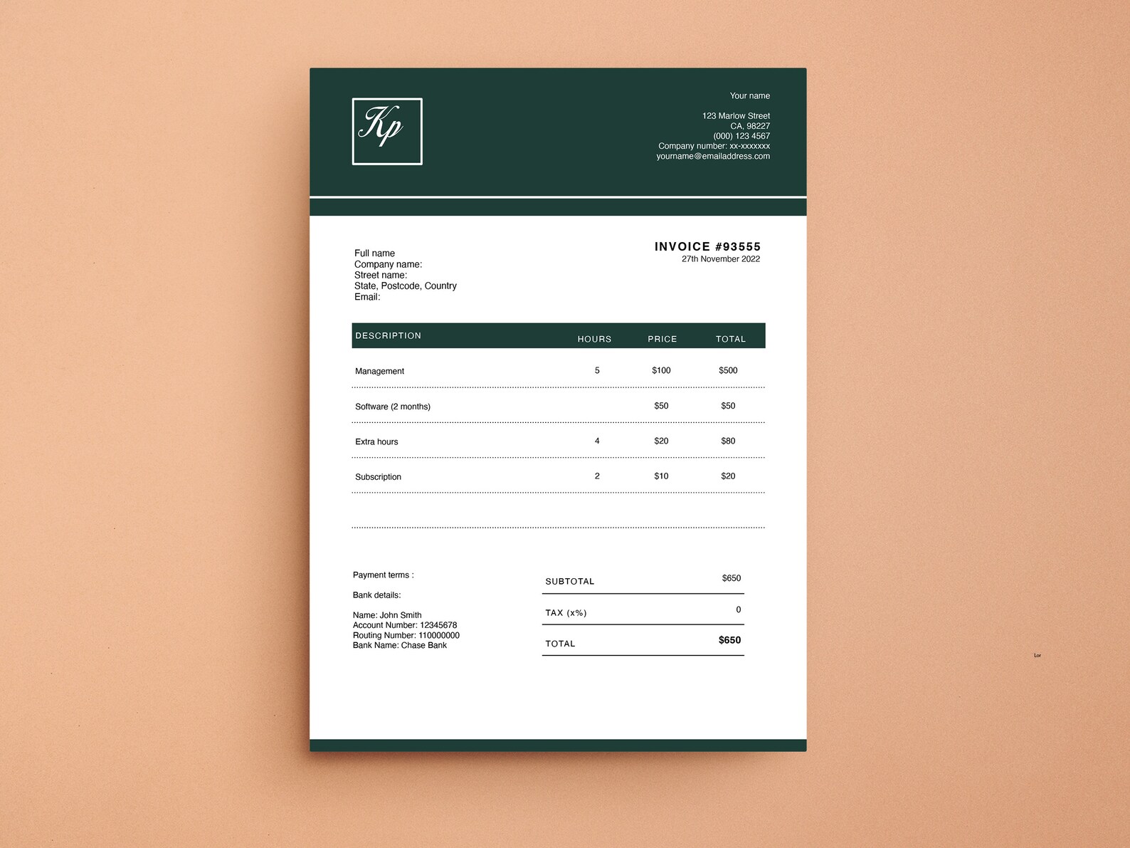 Invoice Template Editable || Professional Freelance Services || Invoice ...
