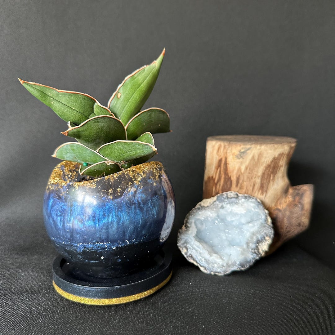 Galaxy Resin Planter – Handmade Cosmic Plant Pot With Gold Leaf - Etsy