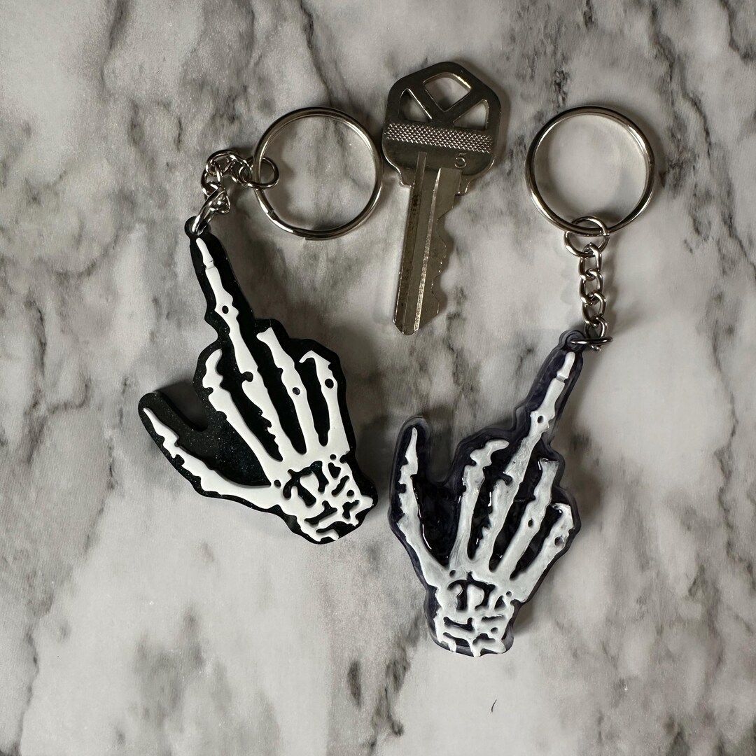 Middle Finger Skeleton Keychain: Handmade Epoxy Resin Charm - Etsy