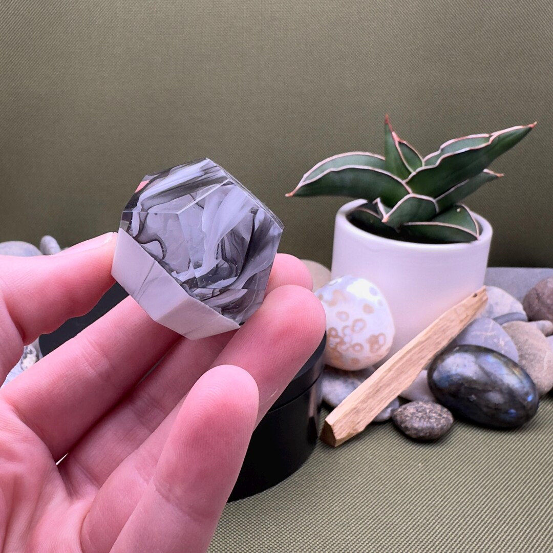 Black and White Epoxy Fidget Toy for Adults | Alcohol Ink Dodecahedron ...