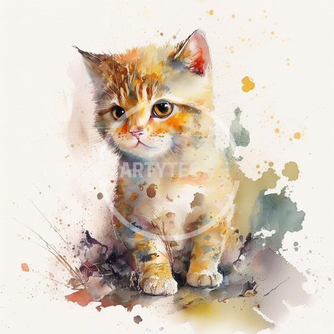 Digital Printable Watercolour Art Painting Poster Kitten Cat - Etsy