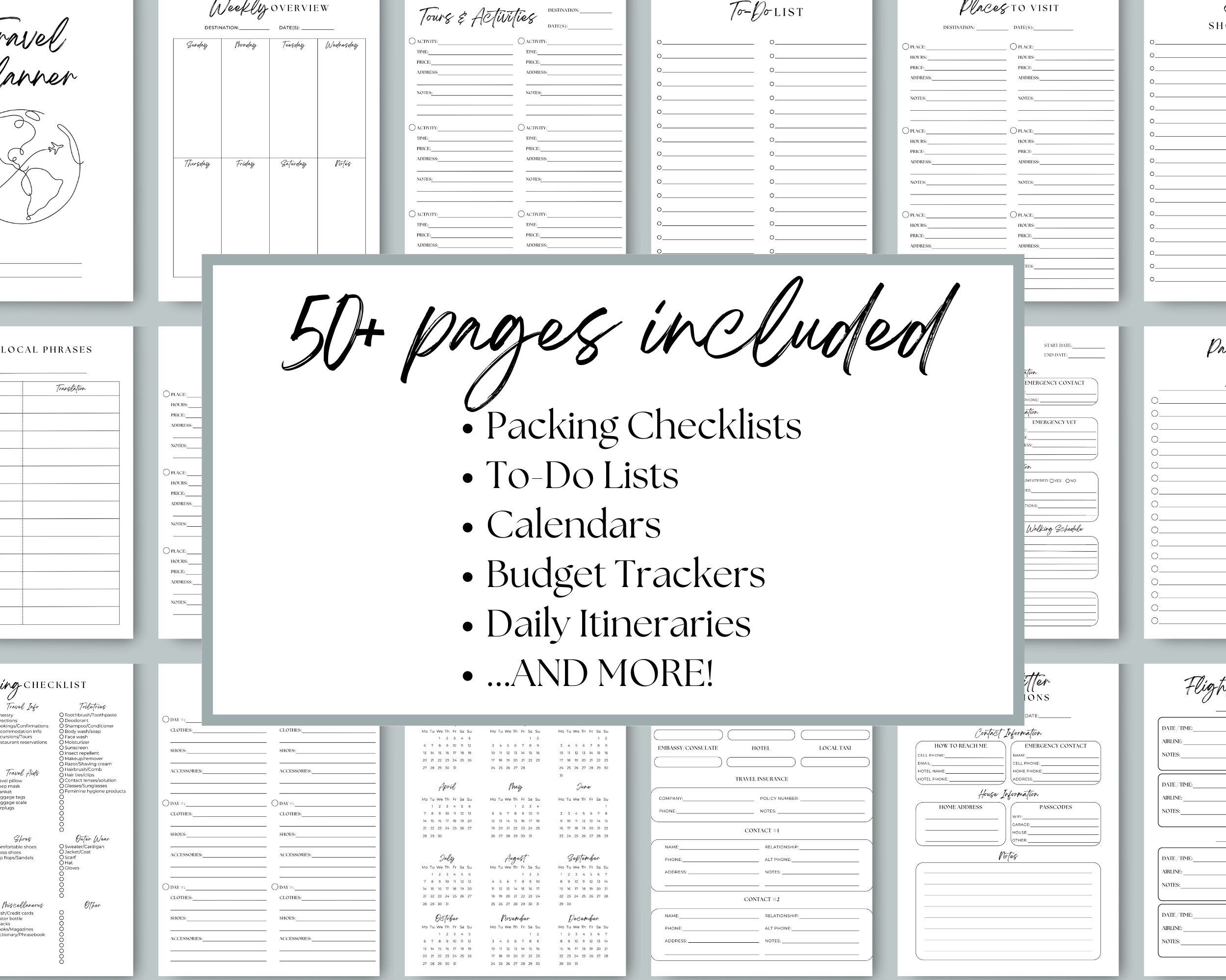 Travel Itinerary Planner Printable Minimalistic Travel Planner ...