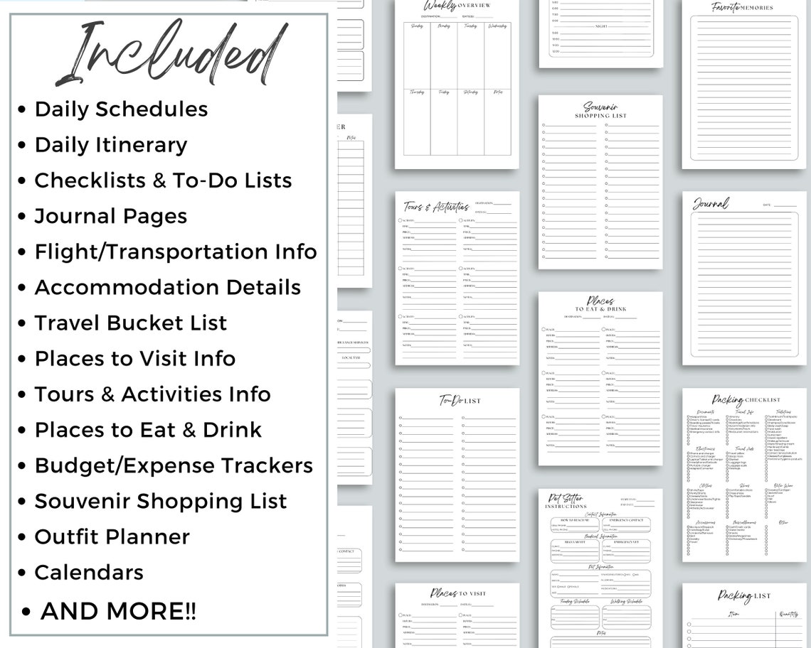 Travel Itinerary Planner Printable Minimalistic Travel Planner ...