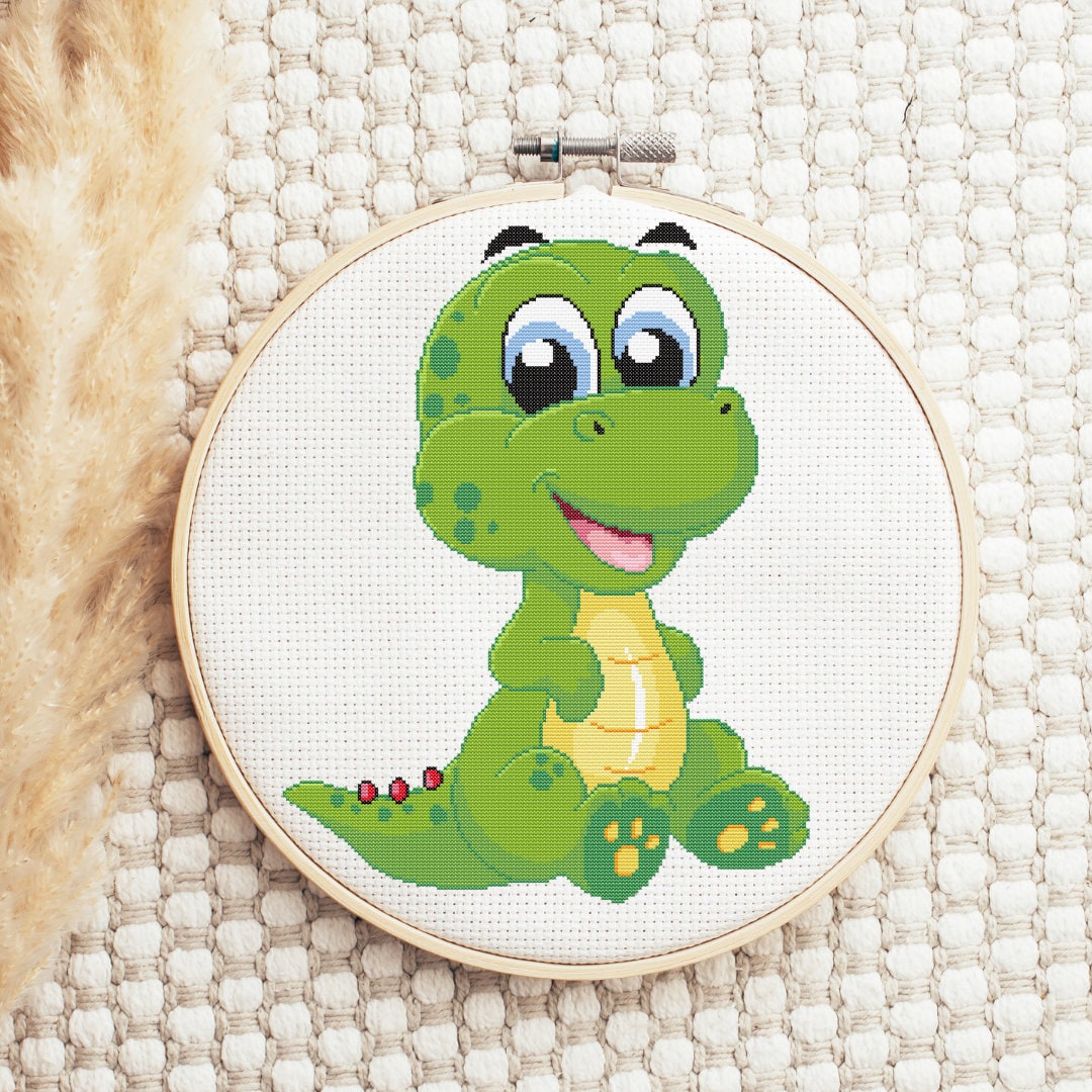 Green Baby Dino Cross Stitch Pattern - Instant Download - Etsy