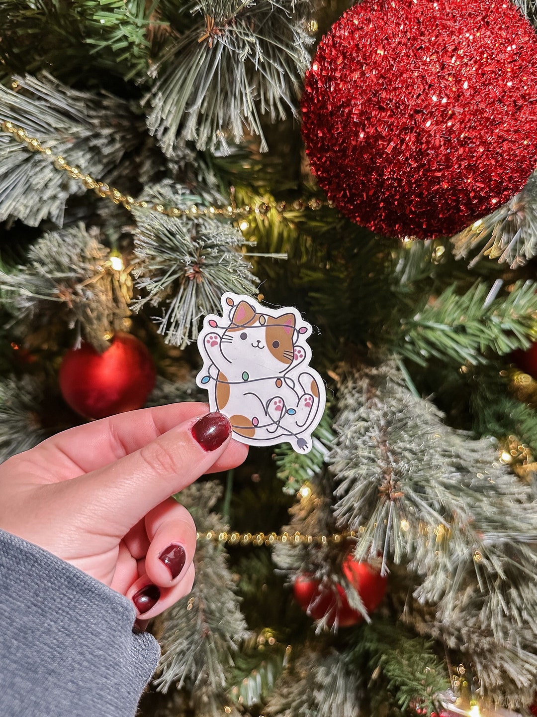 Cat in Christmas Lights Sticker Cat Sticker Christmas - Etsy