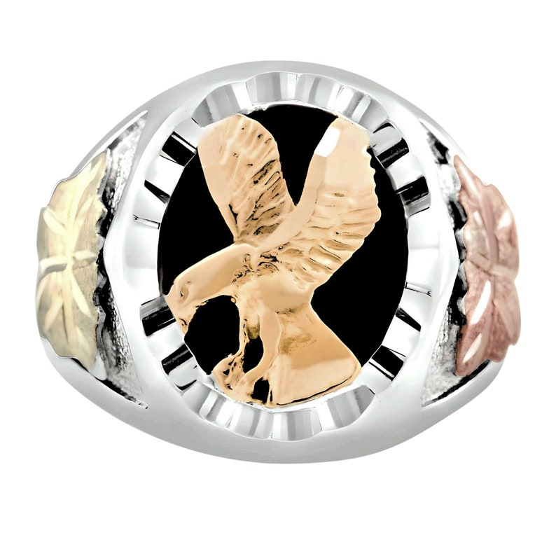 Landstrom's Black Hills Gold MRL02402 Men's Eagle & Onyx Silver Ring - Etsy