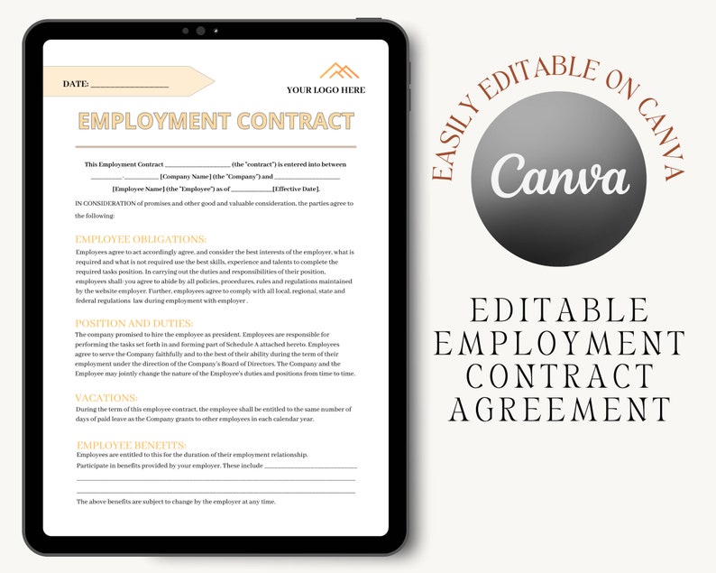Editable Employment Contract Agreement Template, Employment Job Service Contract, HR Employer ...