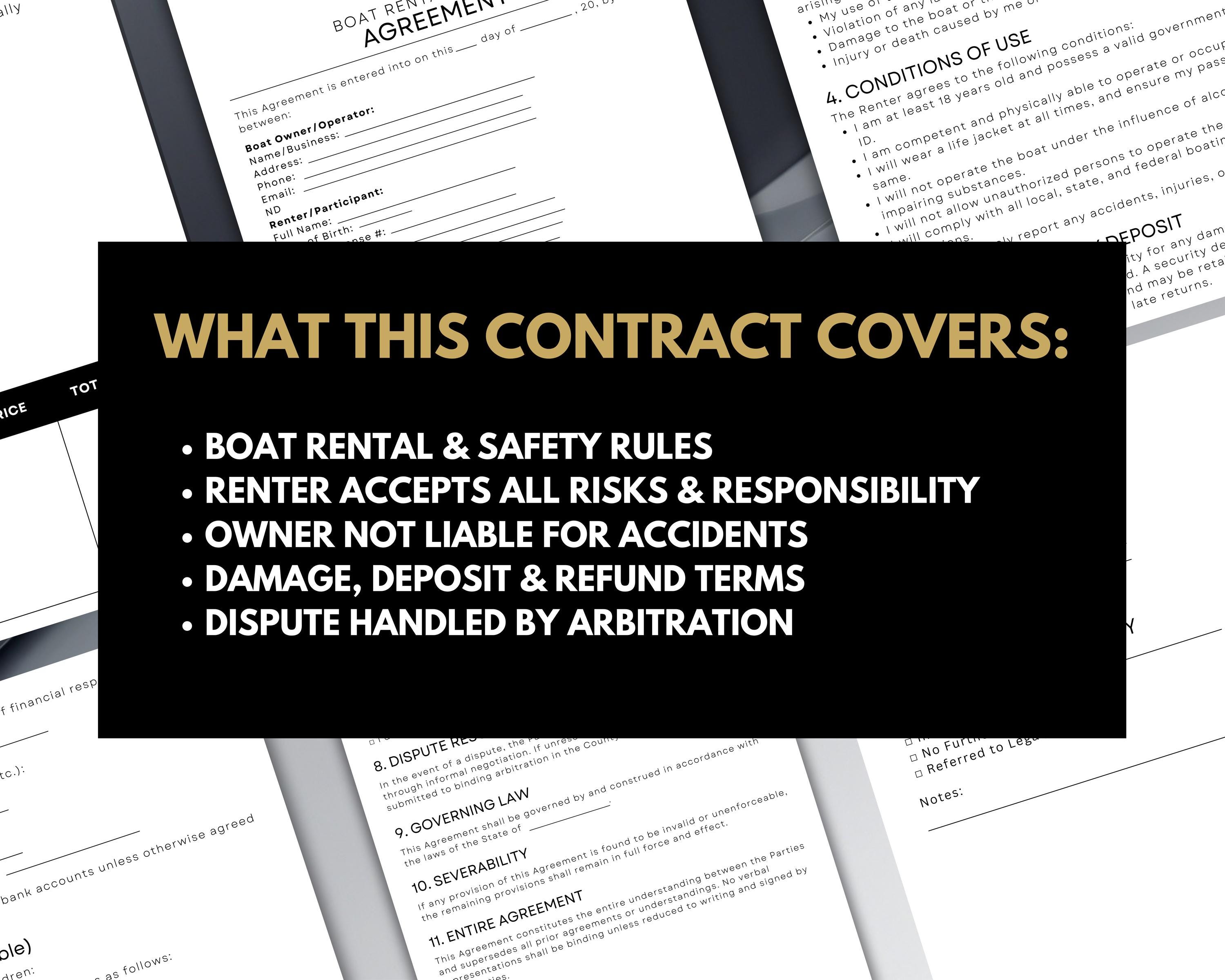 Editable Boat Wavier Rental Agreement Template With Invoice, Contract ...