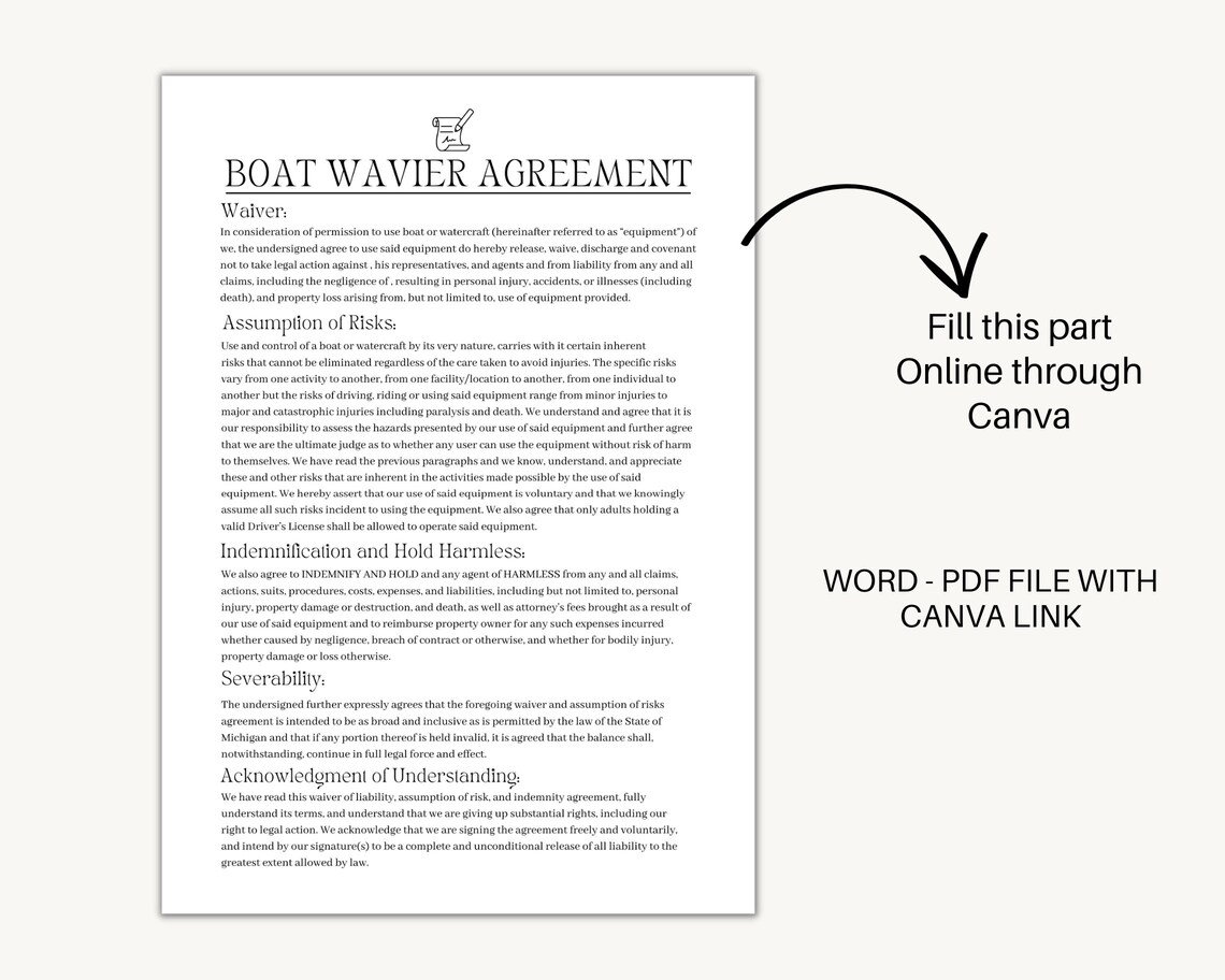 Editable Boat Wavier Rental Agreement Template With Invoice, Contract ...