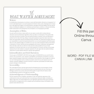 Editable Boat Wavier Rental Agreement Template With Invoice, Contract ...