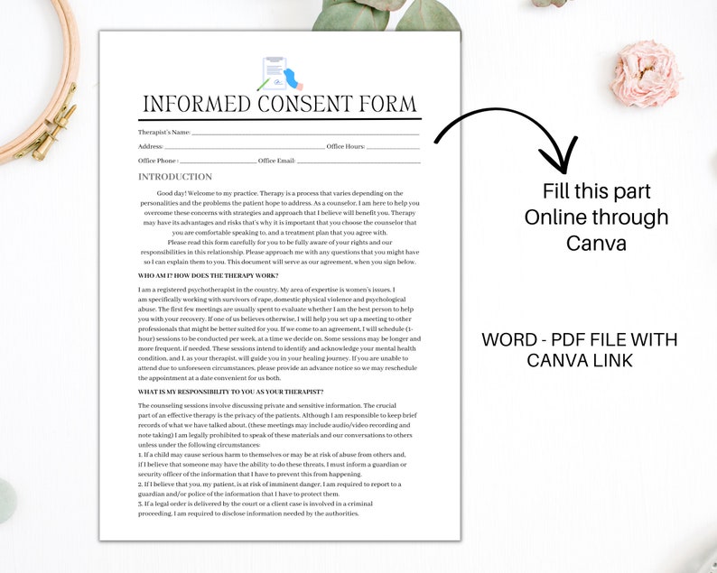 Editable General Informed Consent Form, Client Intake Form, Consent ...