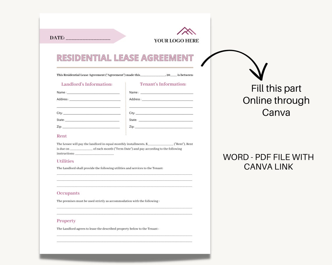 Editable Residential Lease Agreement Template, Rental Agreement ...