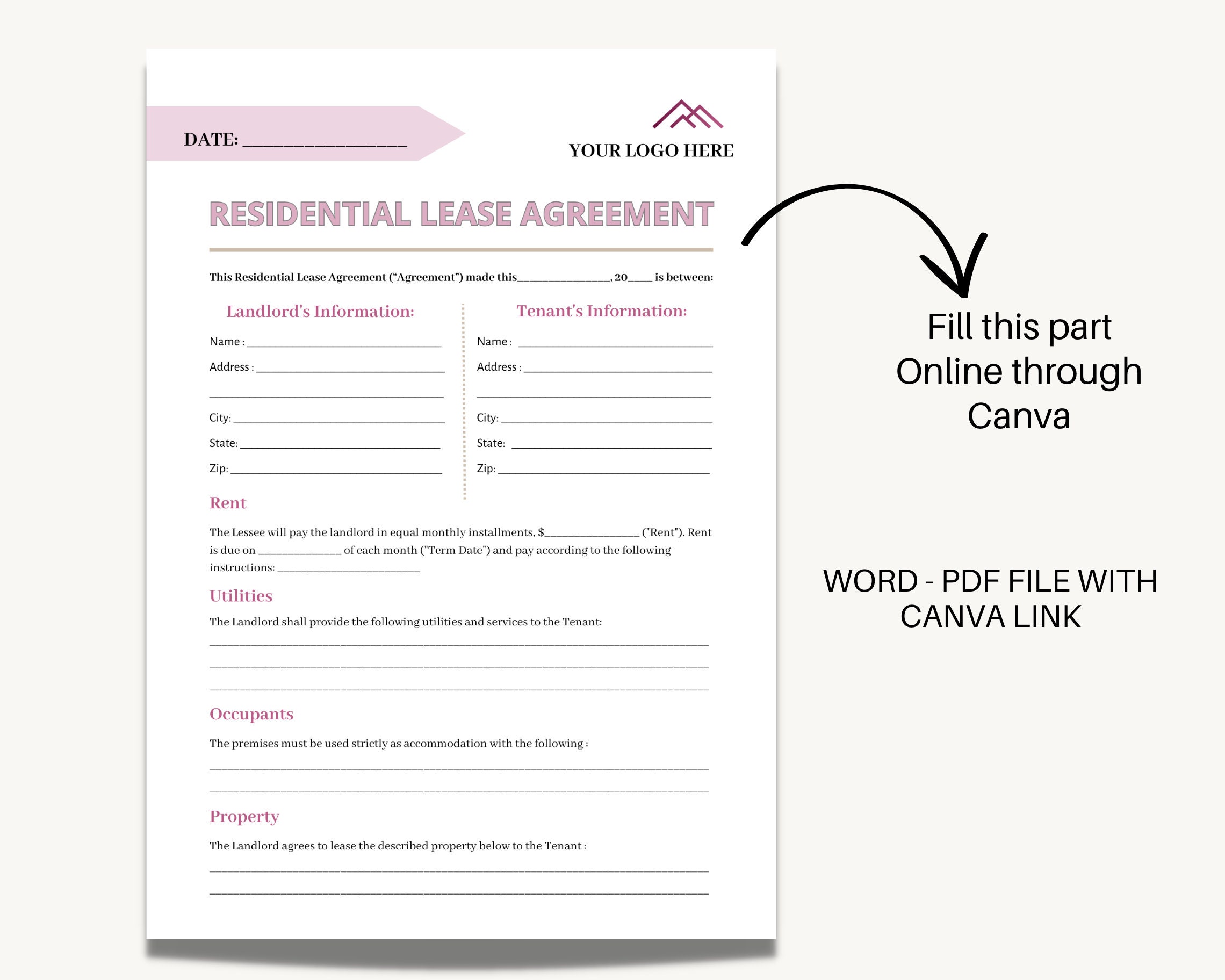 Editable Residential Lease Agreement Template, Rental Agreement ...