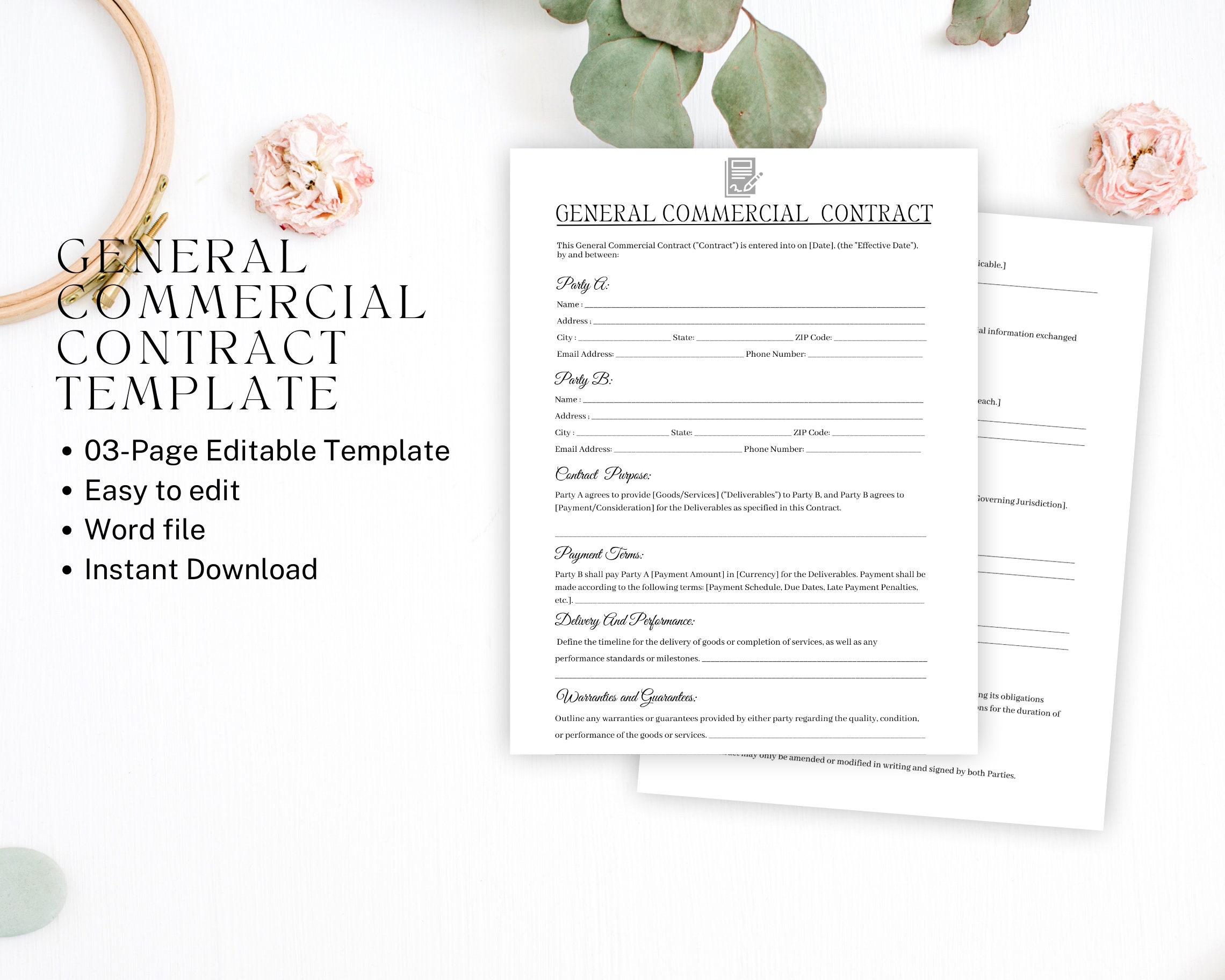 Editable Commercial Contract Agreement Template With Invoice, Editable ...