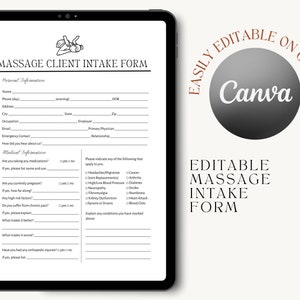 Professional Massage Intake Form, Massage Consent Form, Massage ...