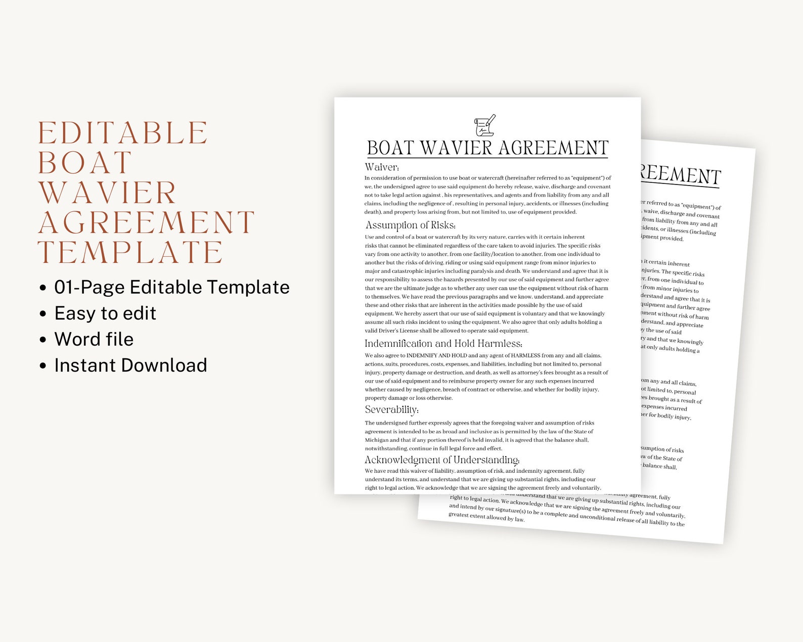 Editable Boat Wavier Rental Agreement Template With Invoice, Contract ...