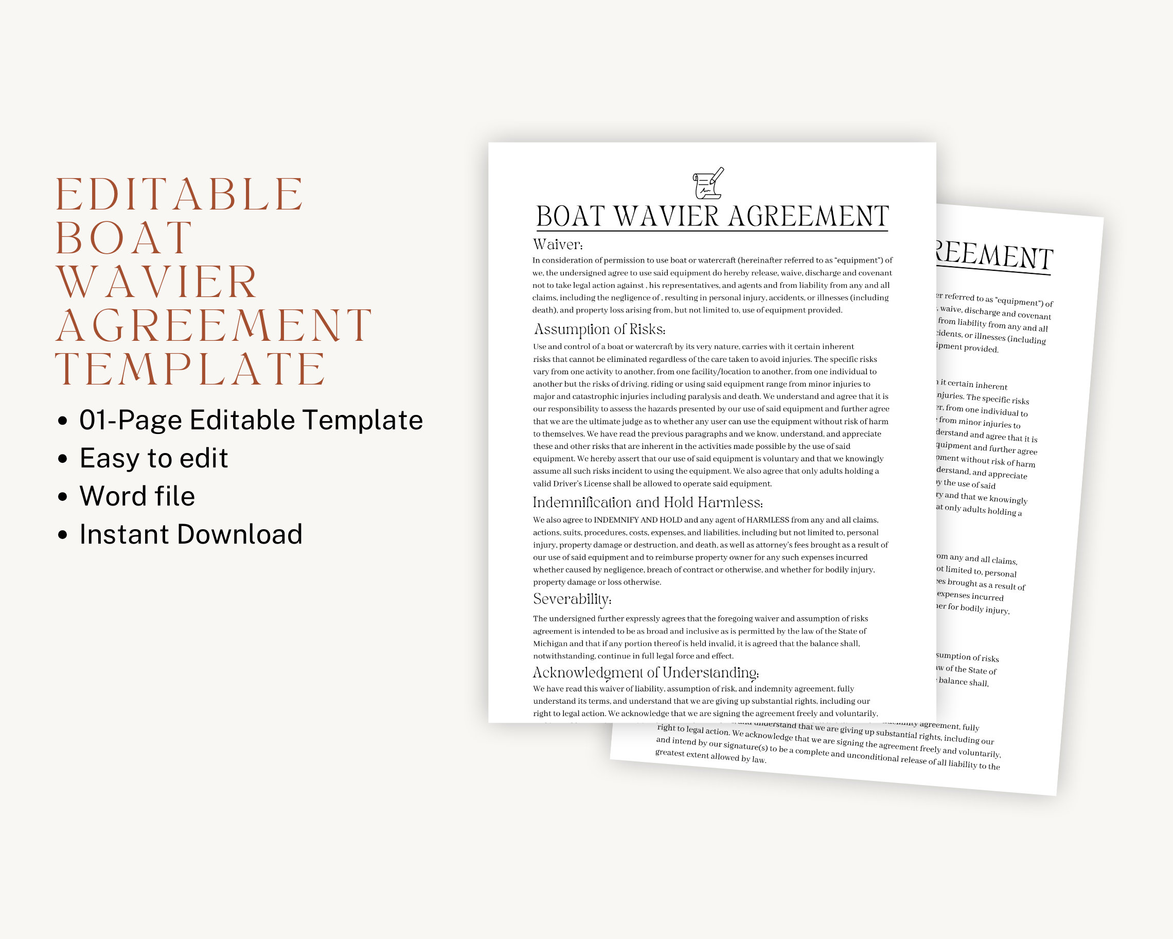 Editable Boat Wavier Rental Agreement Template With Invoice, Contract ...