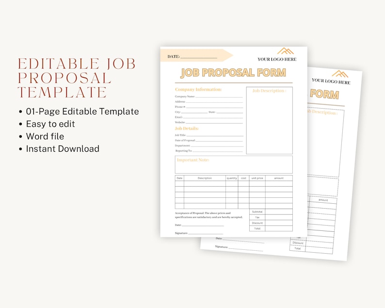 Job Proposal & Contract Form, Job Proposal Form, Job Estimation ...