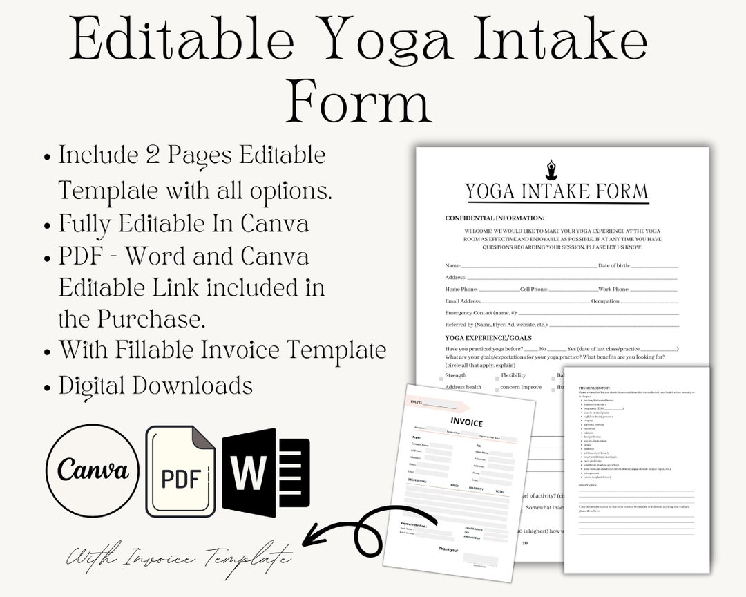 Yoga Therapy Consultation Form With Invoice Template Canva Template ...