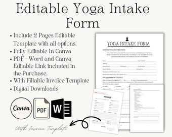Fillable Yoga Therapy Consultation Form Canva Template, Yoga Teacher ...