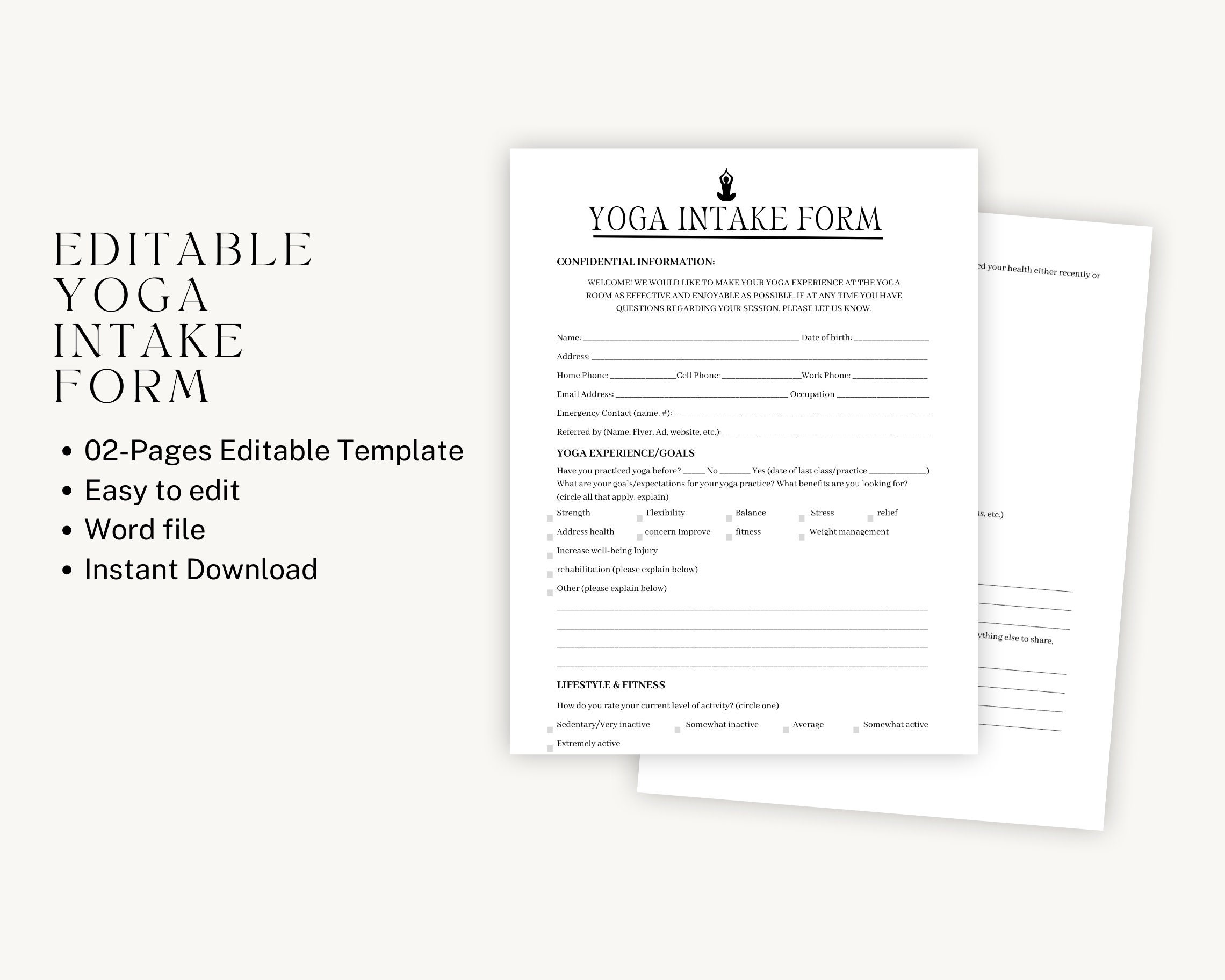 Yoga Therapy Consultation Form With Invoice Template Canva Template ...
