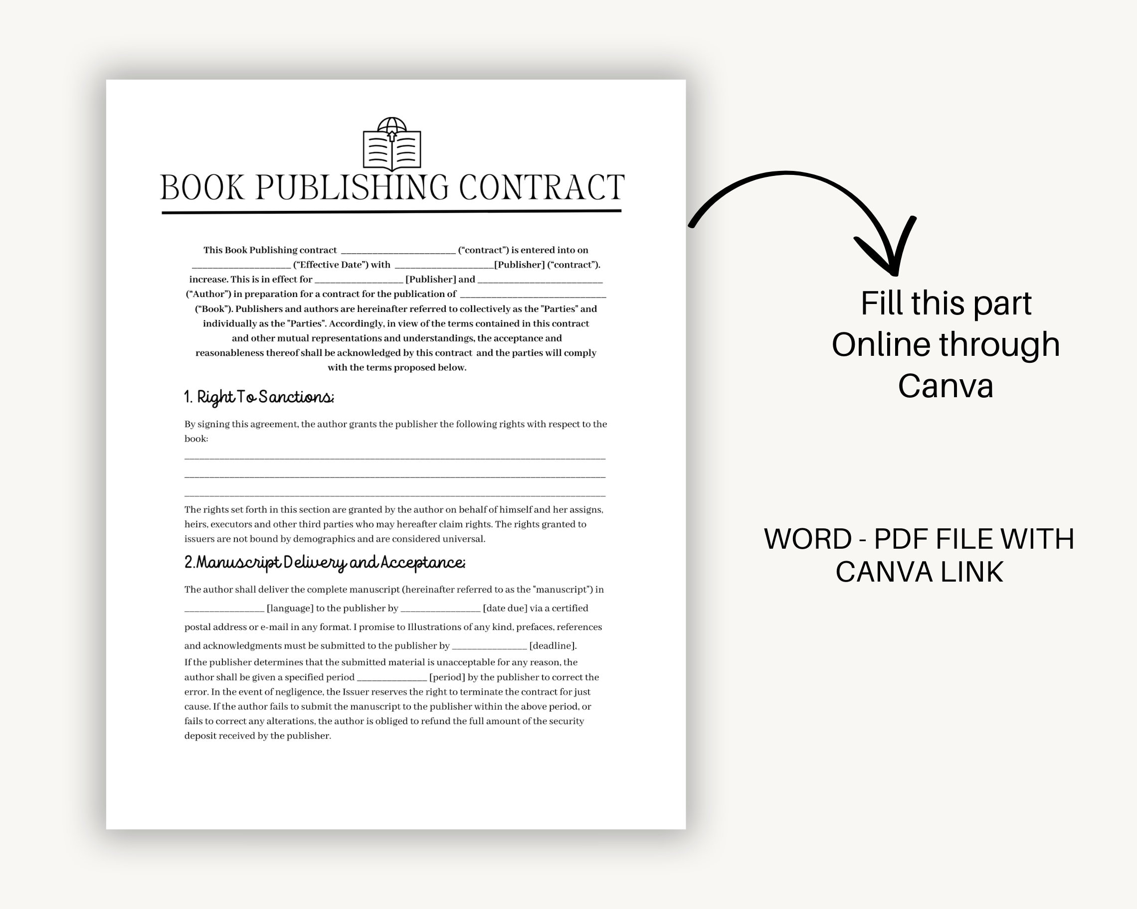 Editable Book Publishing Contract Template, Book Publishing Agreement ...