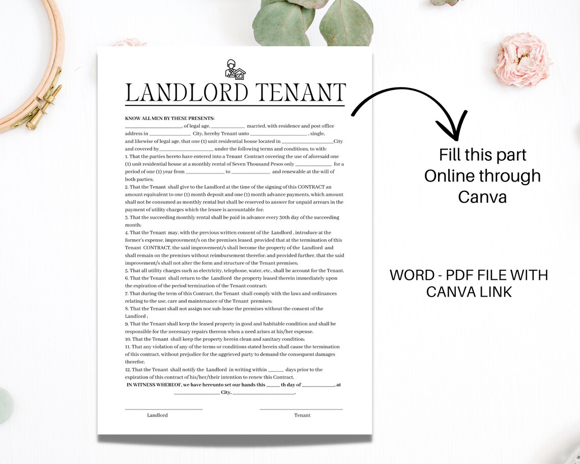 Editable Landlord Tenant Contract Template, Landlord Forms, Tenant ...