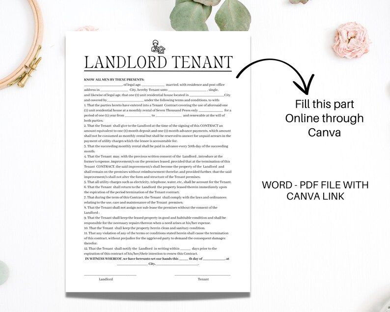 Editable Landlord Tenant Contract Template, Landlord Forms, Tenant ...