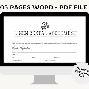 Linen Rental Contract Agreement, Editable Template, Lease Agreement ...