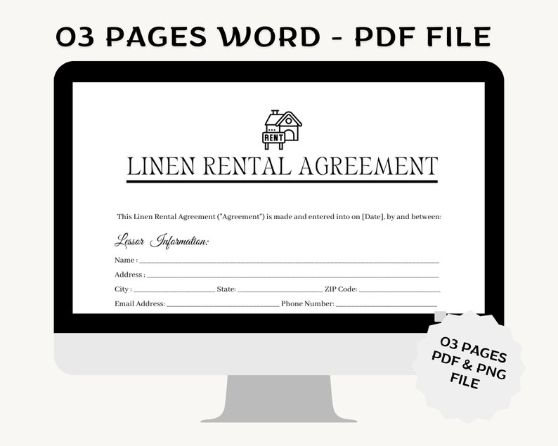 Linen Rental Contract Agreement, Editable Template, Lease Agreement ...