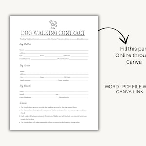 Dog Walking Service Agreement/contract Template, Editable & Printable ...