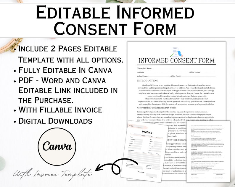 Editable General Informed Consent Form, Client Intake Form, Consent ...