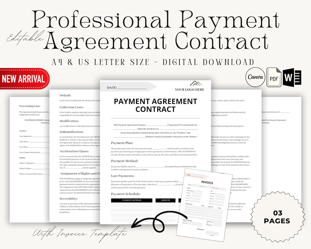 Payment Agreement Contract Template, Payment Plan Agreement, Agreement ...