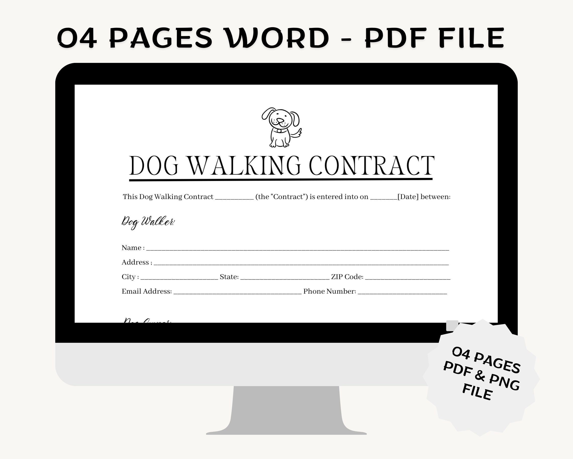 Dog Walking Service Agreement/contract Template, Editable & Printable ...