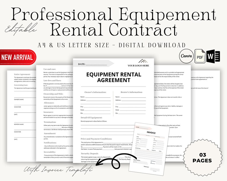 Editable Equipment Rental Agreement, Editable Equipment Lease ...