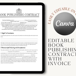 Editable Book Publishing Contract Template, Book Publishing Agreement Form, Author-publisher ...