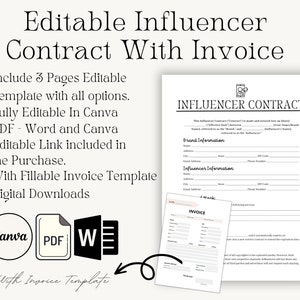 Editable and Printable Social Media Influencer Contract Template ...