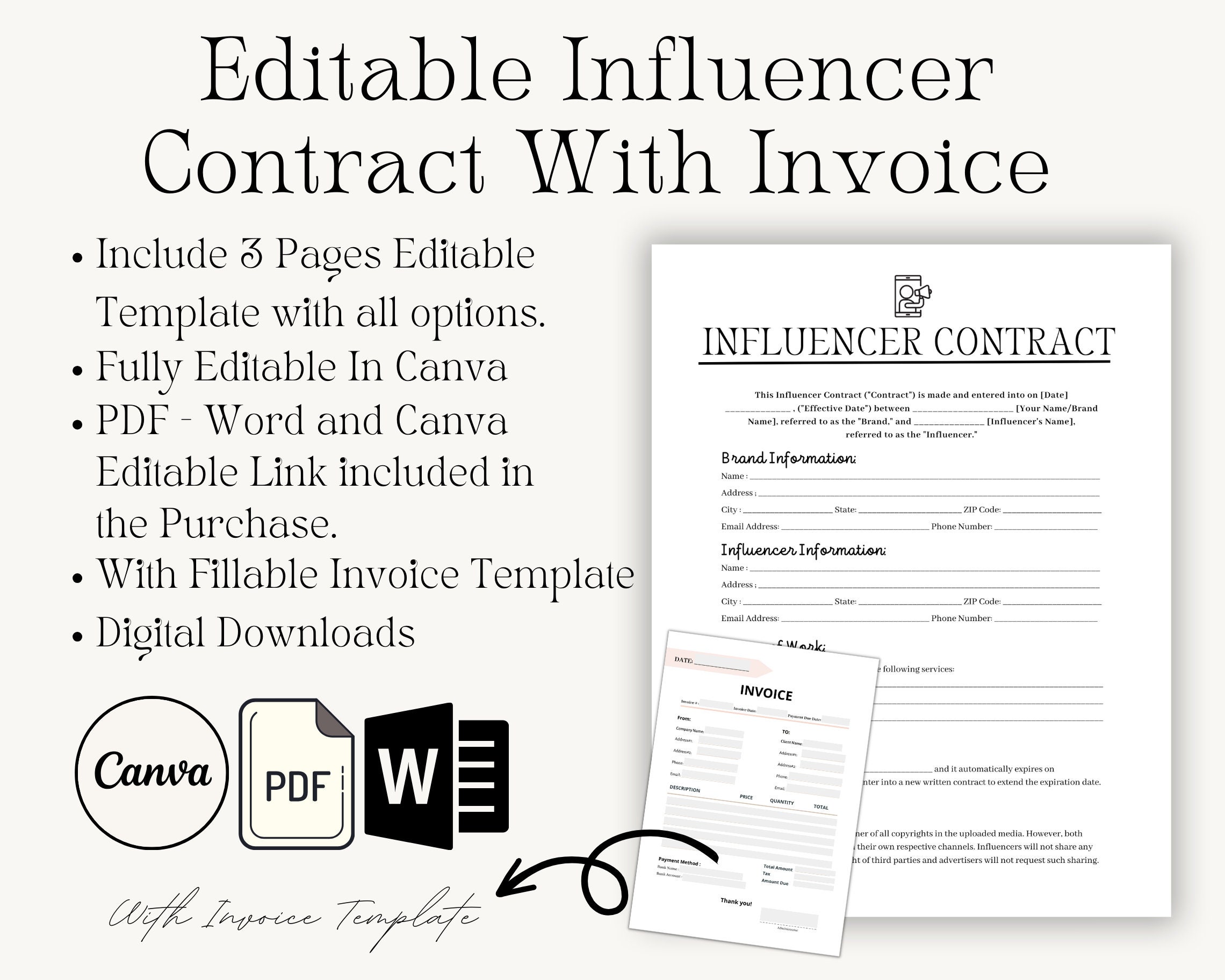 Editable and Printable Social Media Influencer Contract Template ...