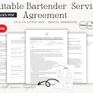 Editable Bartending Contracts, Bartender Agreement Template, Bartender ...