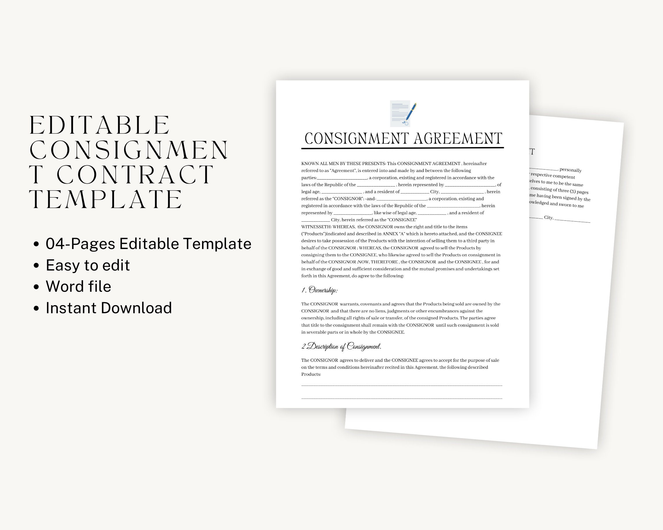 Professional Consignment Contract Template, Consignment Termsn ...