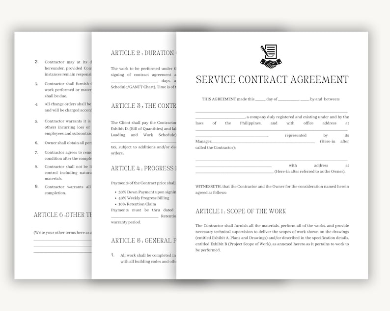Services Contract Agreement Template, Service Contract Template, Scope ...