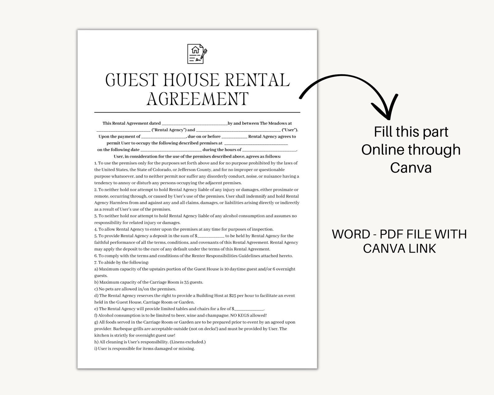 Editable Guest House Rental Agreement, Contract Agreement, Easy Lease ...