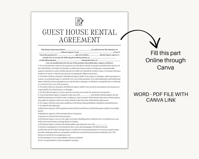 Editable Guest House Rental Agreement, Contract Agreement, Easy Lease ...