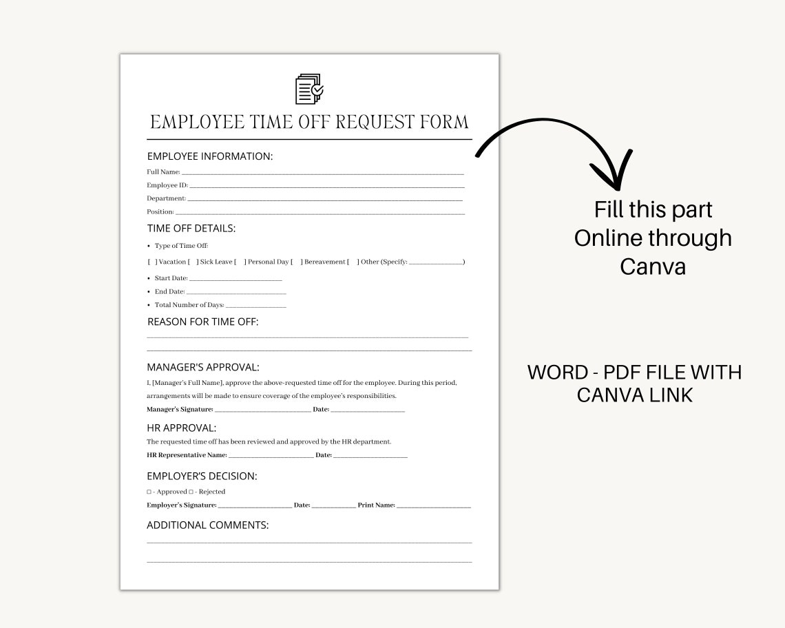 Employee Time-off Request Template, Vacation Request Form, PTO Request ...