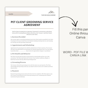 Editable Dog Grooming Contract Template, Pet Grooming Agreementtemplate ...