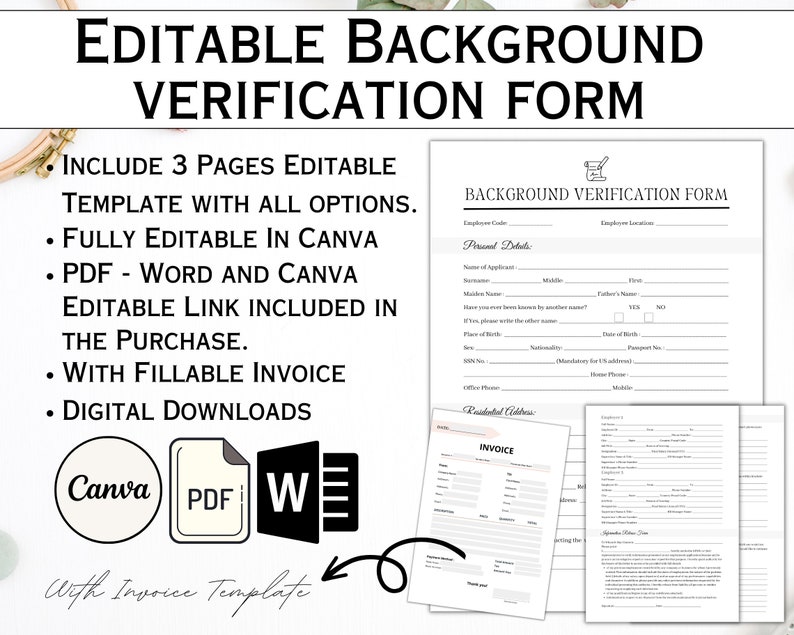 Editable Background Verification Form, Background Check Authorization ...