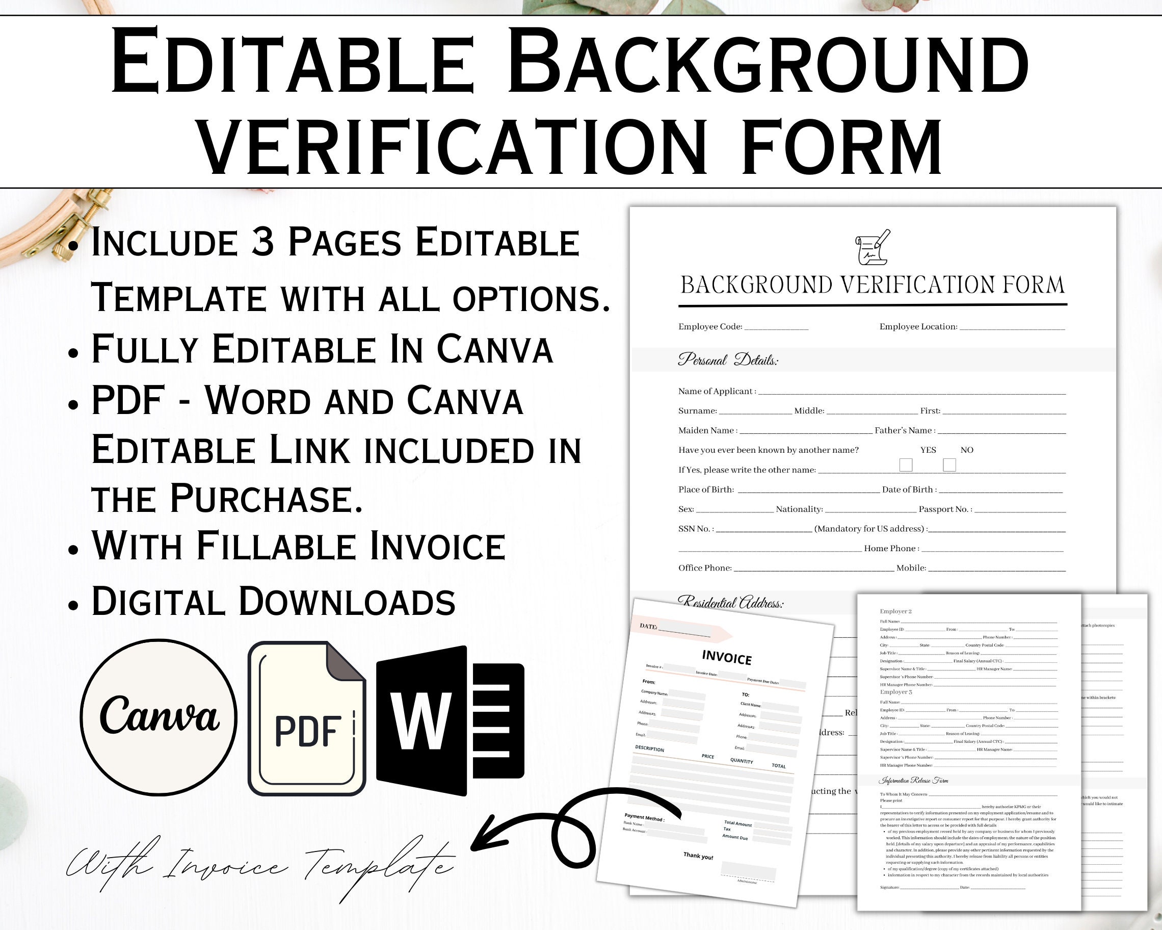 Editable Background Verification Form, Background Check Authorization ...